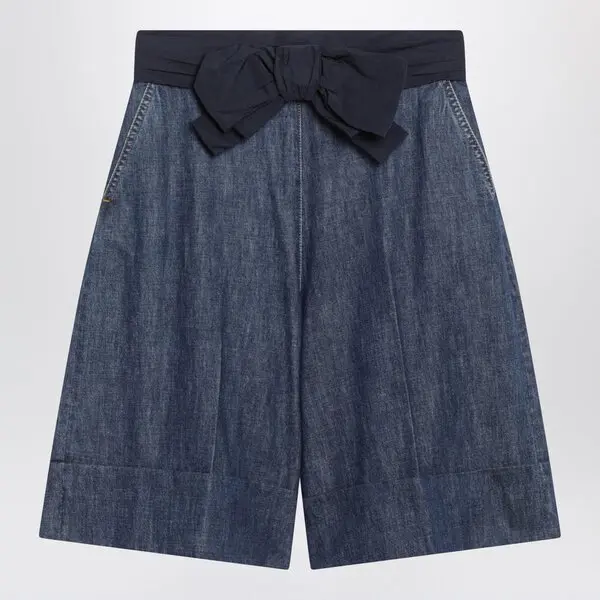 Valentino Garavani Denim Bermuda Shorts With Oversized Bow - Blue