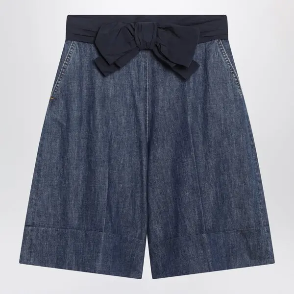 Valentino Garavani Denim Bermuda Shorts With Oversized Bow - Blue