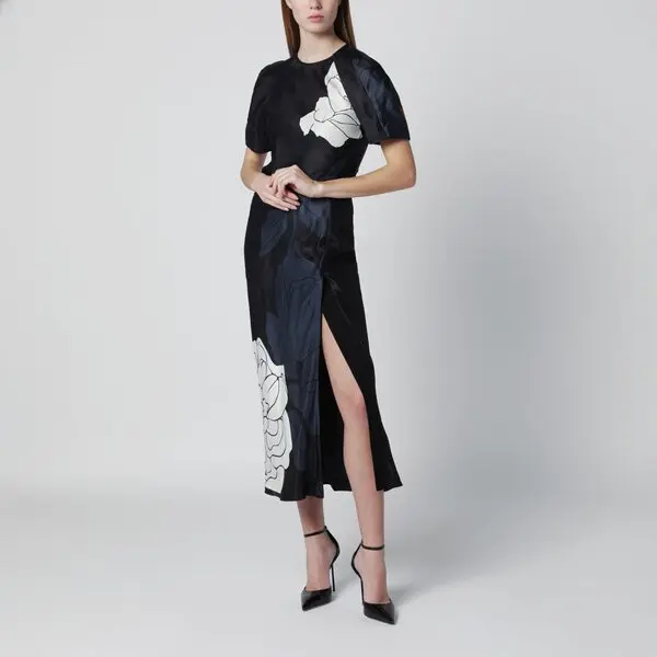 Victoria Beckham Eve Floral Satin Midi Dress - Blue