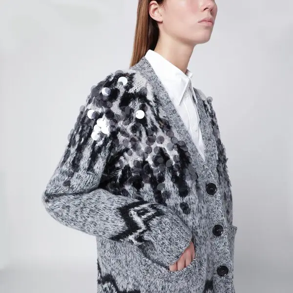 ROBERTO COLLINA Grey Wool-blend Cardigan With Sequins