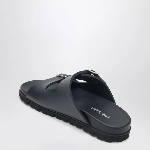 Prada Leather Slider Sandals - Black