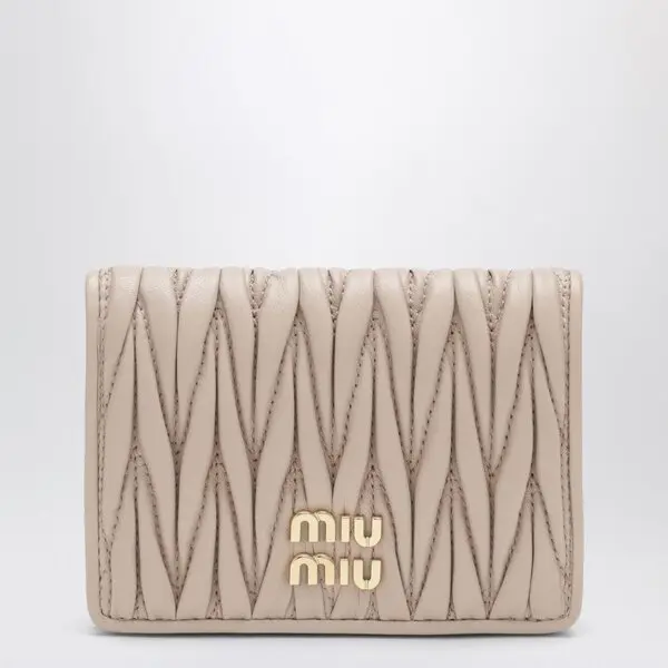 Miu Miu Compact Wallet In Powder- Quilted Nappa - Pink