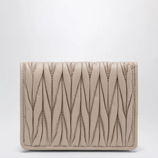Miu Miu Compact Wallet In Powder- Quilted Nappa - Pink