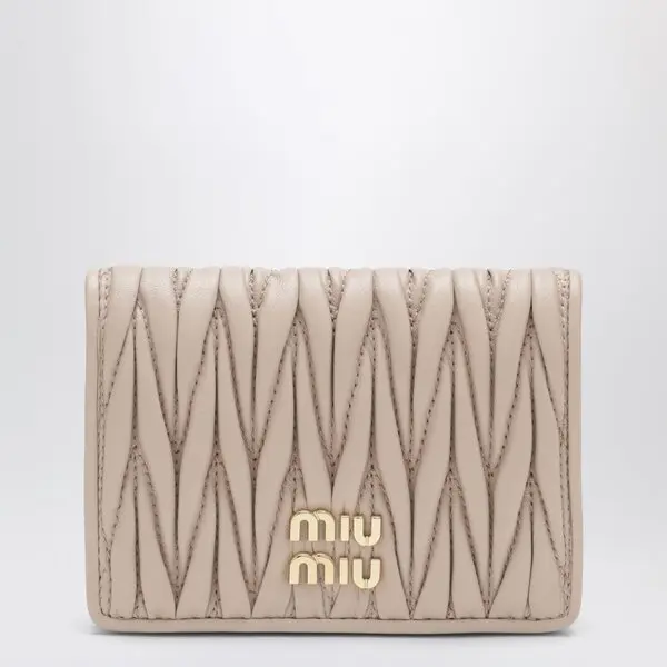 Miu Miu Compact Wallet In Powder- Quilted Nappa - Pink