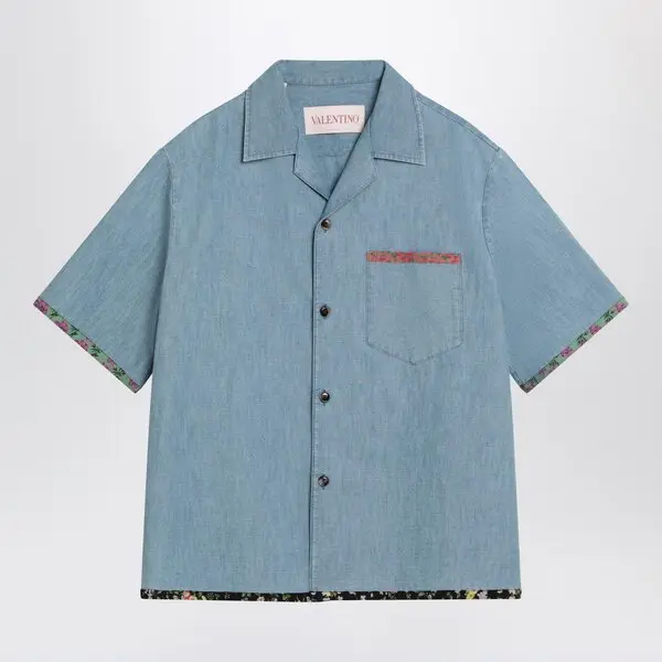 Valentino Garavani Denim Shirt With Floral Trims - Blue