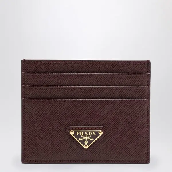 Prada Burgundy Card Holder In Saffiano - Red