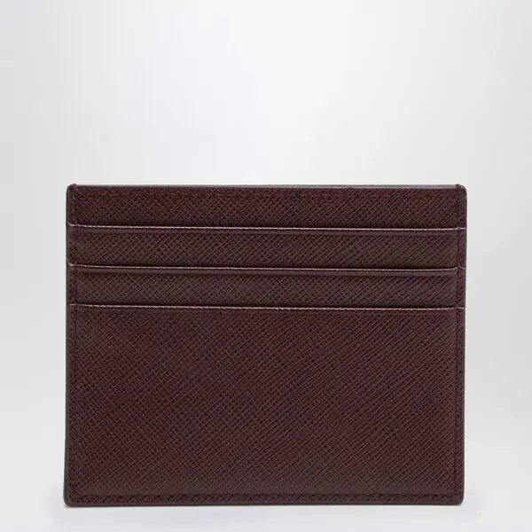 Prada Burgundy Card Holder In Saffiano - Red