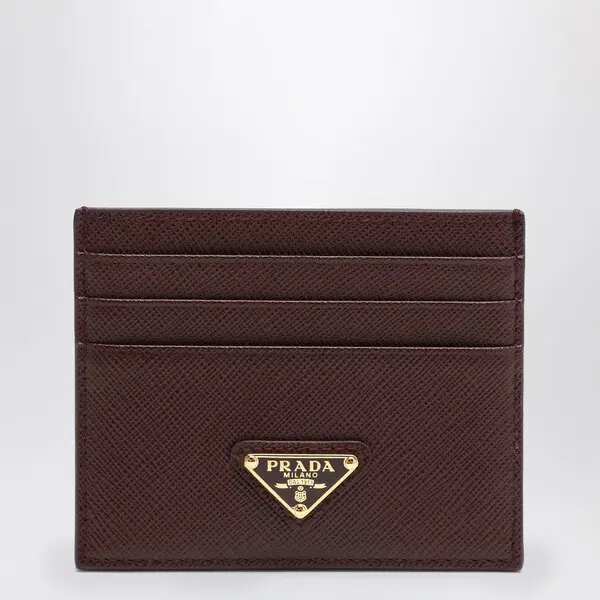 Prada Burgundy Card Holder In Saffiano - Red