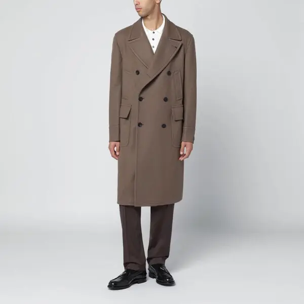 Tagliatore Taupe Double-breasted Wool-blend Coat - Brown
