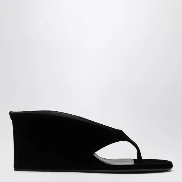 Alaïa Thong Mules With Wedge In Velvet - Black