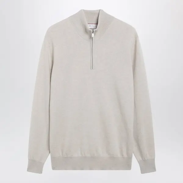 Brunello Cucinelli Sand Cashmere Half-zip Turtleneck Sweater - Cream