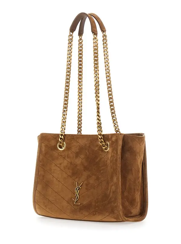 Saint Laurent Niki' Shoulder Bag With Two Chain Handles And Cassandre Plaque On The Front In Suede For - Brown