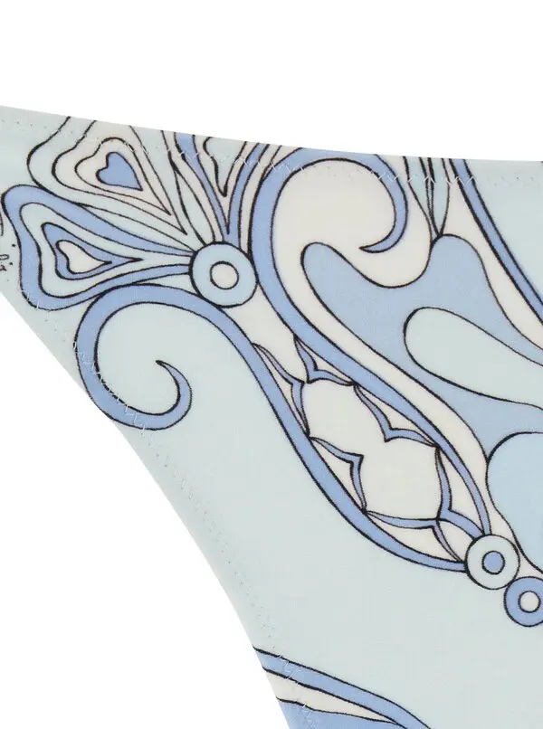 Emilio Pucci Light Blue Bikini Bottom With Adjustable Tie Closure And All-over Orchidea Print In Stretch Tech Fabric For
