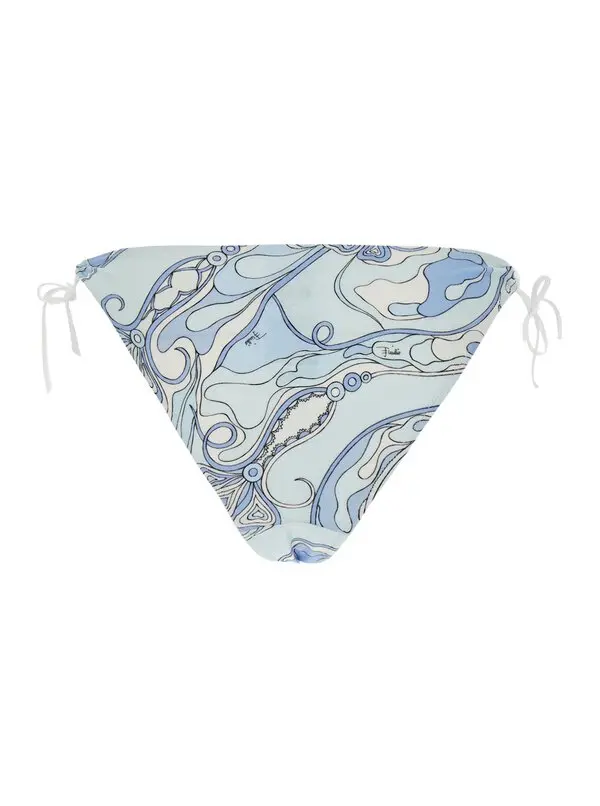 Emilio Pucci Light Blue Bikini Bottom With Adjustable Tie Closure And All-over Orchidea Print In Stretch Tech Fabric For
