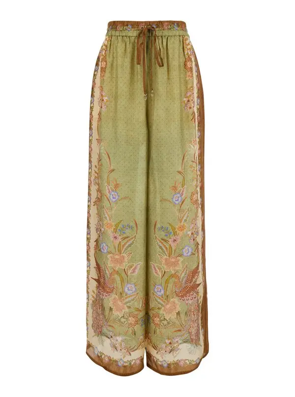 Zimmermann Indra Pants With Elastic Drawstring Waist And All-over Pattern In Silk For - Multicolor
