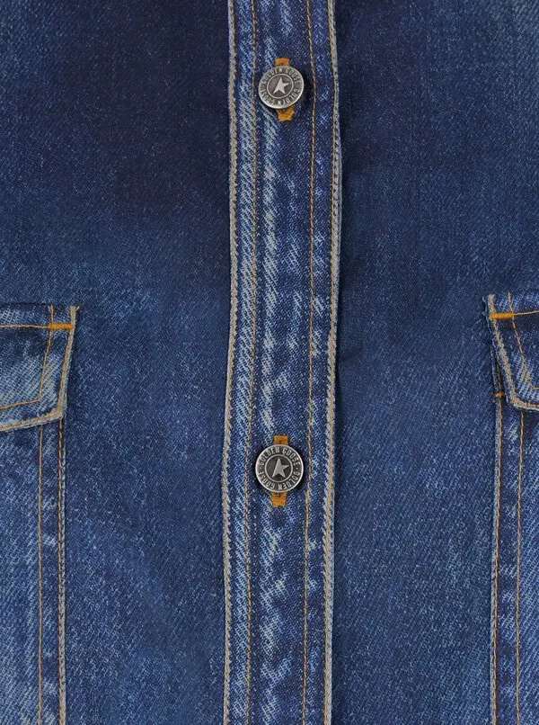 GOLDEN GOOSE Blue Long-sleeved Shirt With Classic Collar And Vintage Effect In Denim For - Multicolor