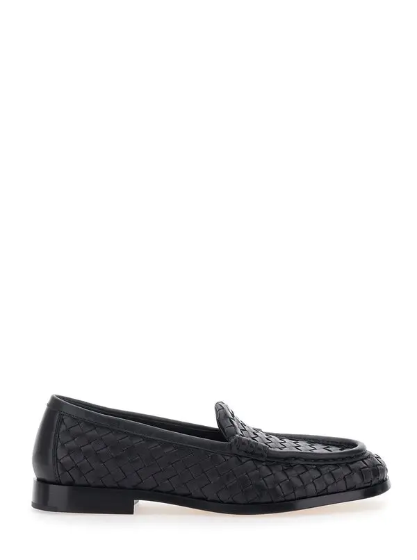 Bottega Veneta Silenzio' Loafers With Rounded Toe And Intreccio In Leather For - Black