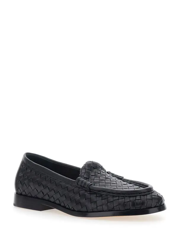 Bottega Veneta Silenzio' Loafers With Rounded Toe And Intreccio In Leather For - Black