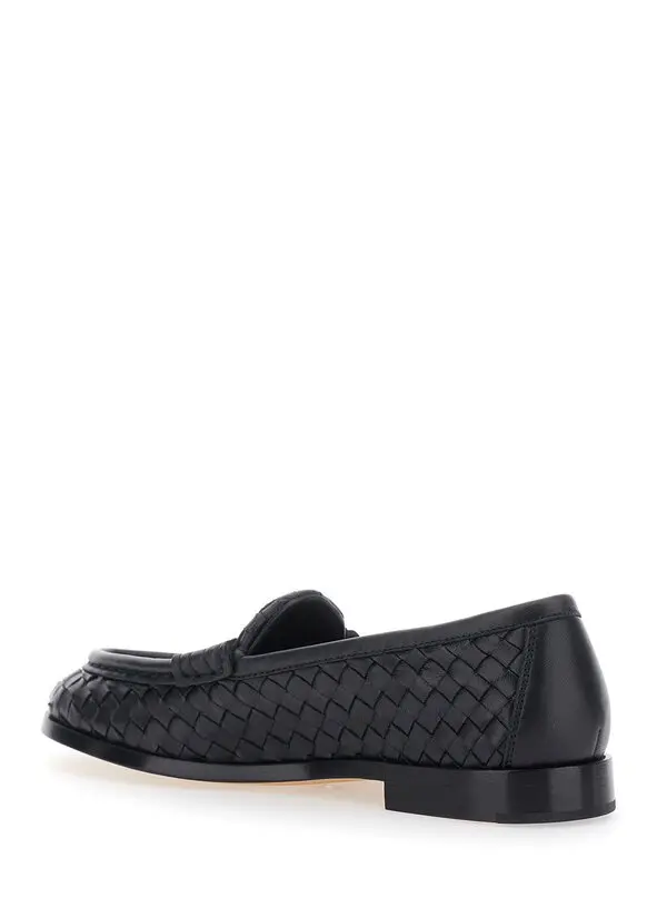 Bottega Veneta Silenzio' Loafers With Rounded Toe And Intreccio In Leather For - Black