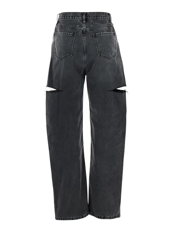 MAISON MARGIELA Five-pocket Design Ripped Black Cotton Denim Jeans - Multicolor
