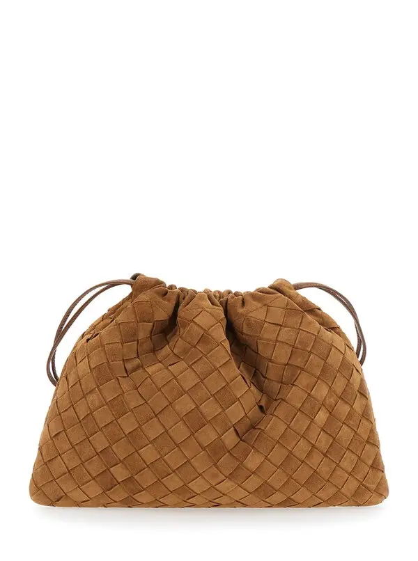 Bottega Veneta Shoulder Bag With Drawstring Closure And Intrecciato Motif In Suede For - Brown
