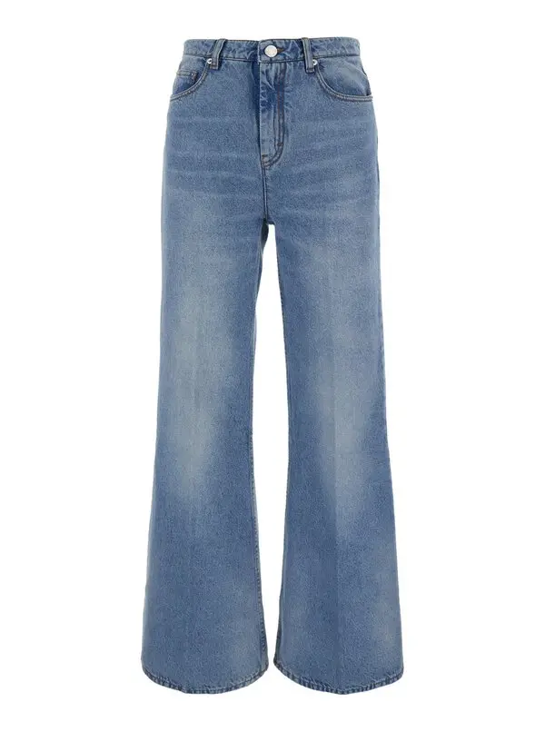 AMI Paris Blue Flare Cut Jeans With Logo Patch On The Back In Denim For - Multicolor