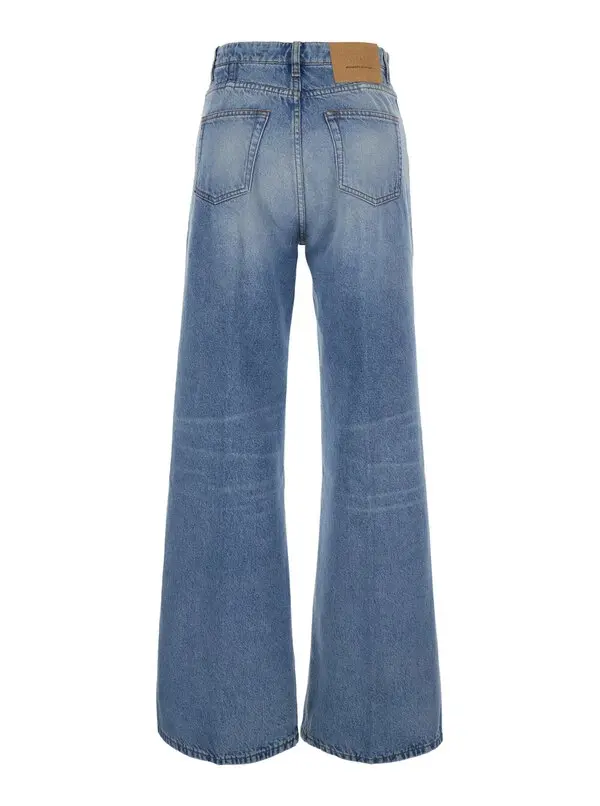 AMI Paris Blue Flare Cut Jeans With Logo Patch On The Back In Denim For - Multicolor
