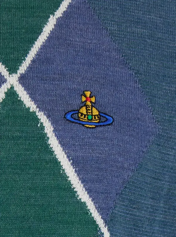 VIVIENNE WESTWOOD Crewneck Sweater With Argyle Motif Logo On The Front In Wool For - Multicolor