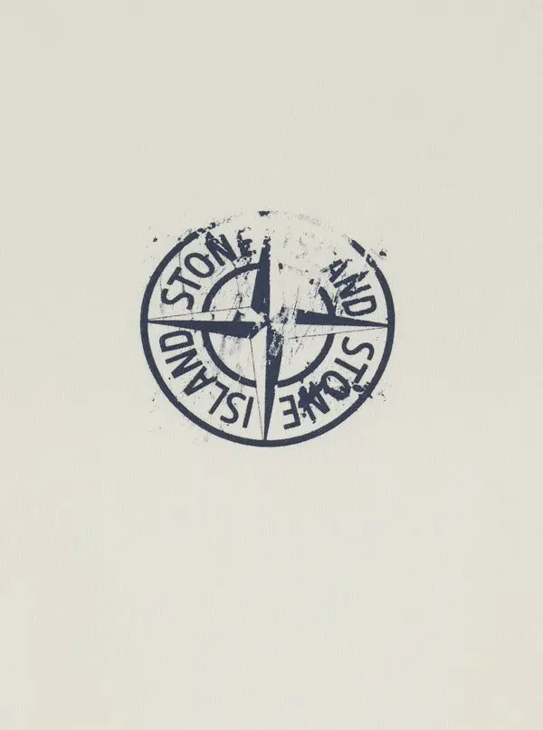 Stone Island Beige Crew Neck T-shirt With Logo On The Front And Maxi Logo Print On The Back In Cotton For - Cream