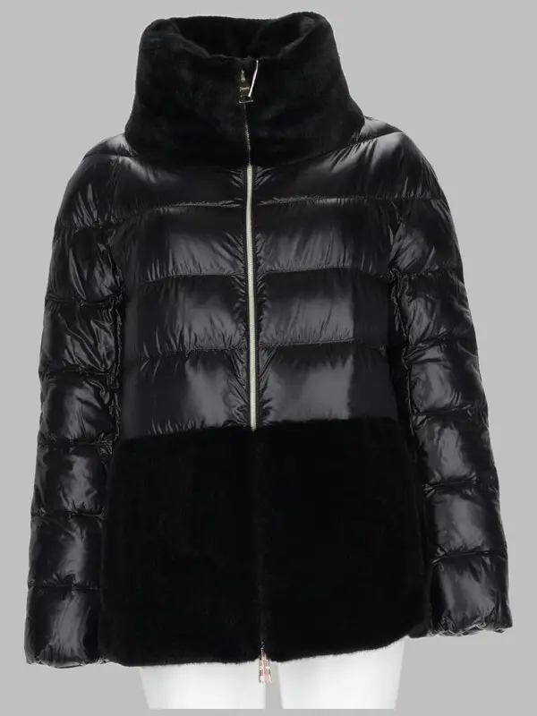Herno Piumino Trapuntato Con Inserti In Eco-pelliccia - Black