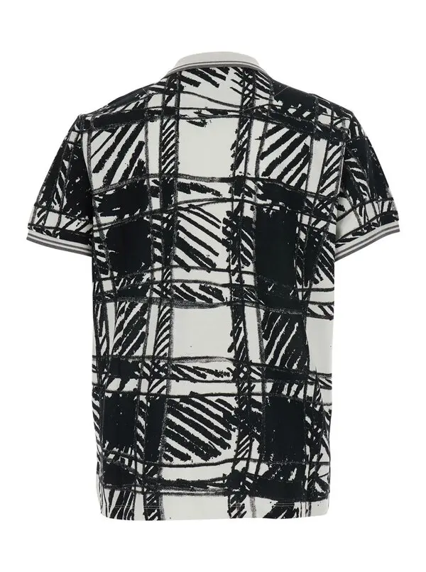 VIVIENNE WESTWOOD And White Polo Shirt With All-over Print And Embroidered Logo In Cotton For - Black