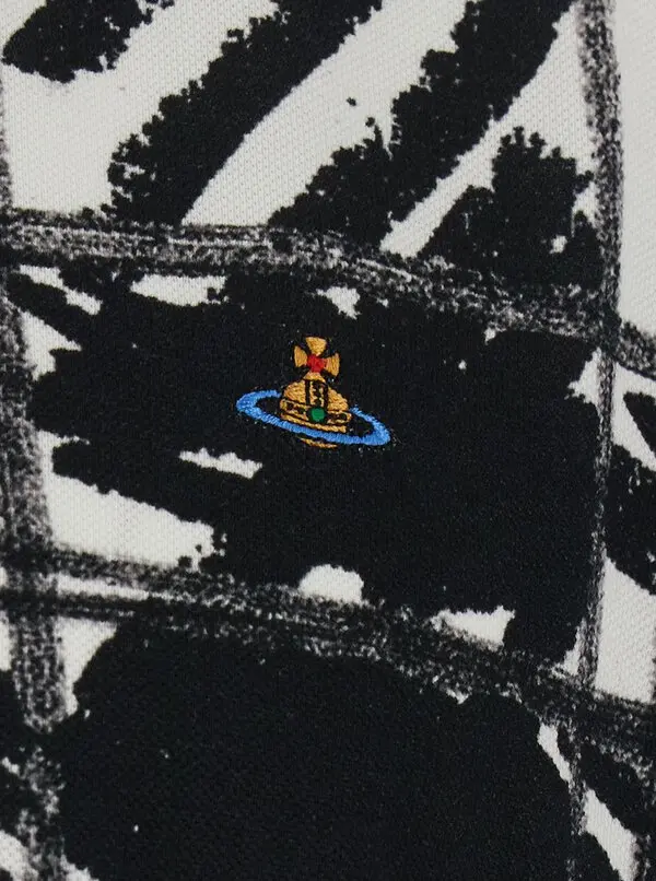 VIVIENNE WESTWOOD And White Polo Shirt With All-over Print And Embroidered Logo In Cotton For - Black