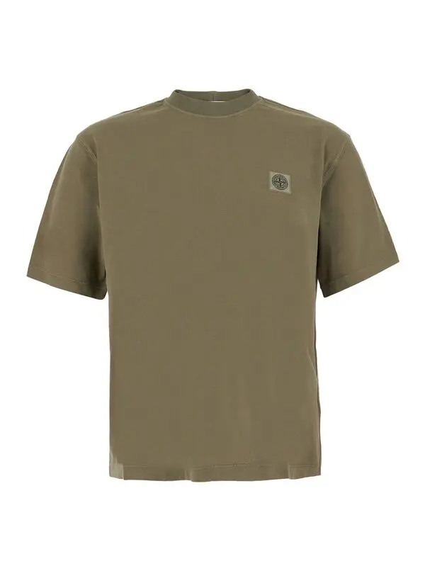 Stone Island Crew Neck T-shirt With Logo Patch On The Front In Cotton For - Green
