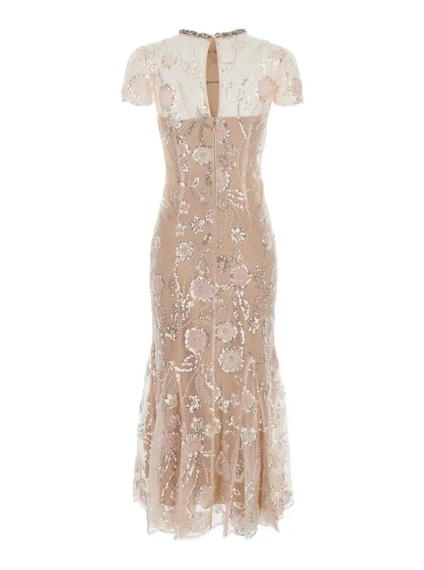 SELF-PORTRAIT Pink Long Dress With All-over Sequins In Fabric - Multicolor
