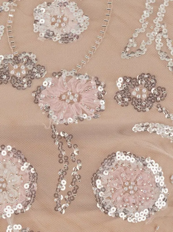 SELF-PORTRAIT Pink Long Dress With All-over Sequins In Fabric