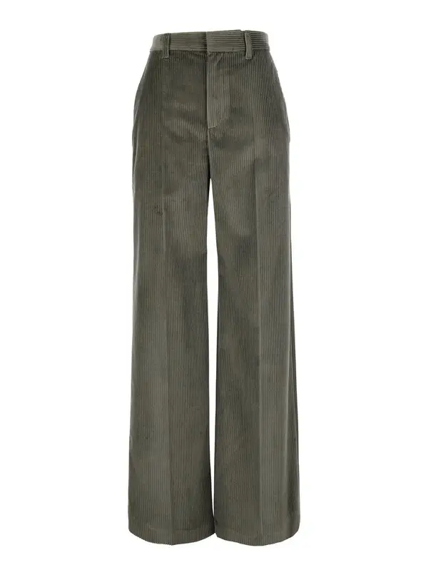 Brunello Cucinelli Pants With Monile On The Belt Loop And Wide Leg In Corduroy For - Brown