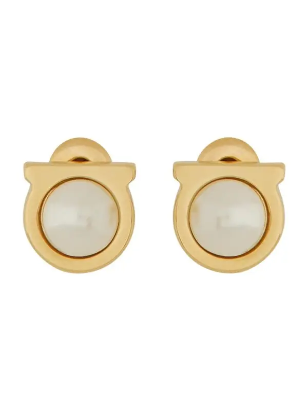 FERRAGAMO Orecchini Gancini Con Perla - Gold