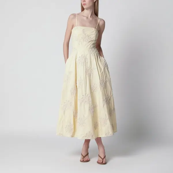 ROTATE BY BIRGER CHRISTENSEN Midi Dress With Floral Appliques - Yellow