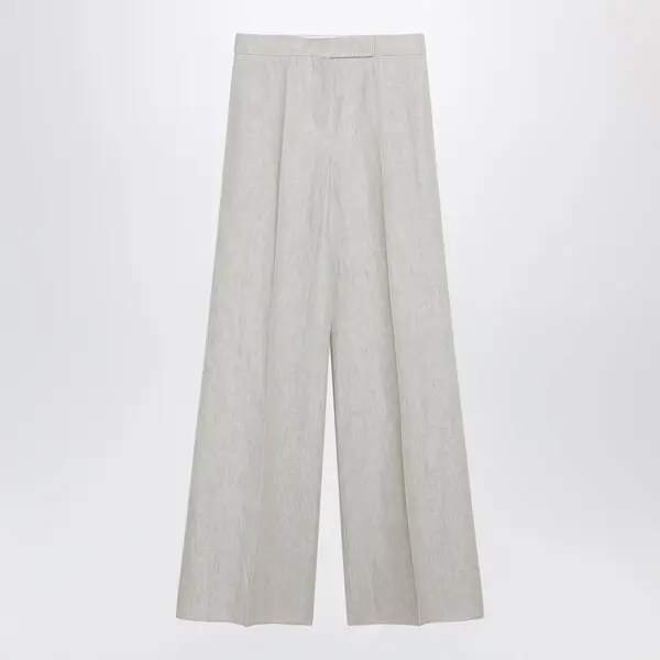 Max Mara Wide-leg Trousers In Brown/grey Linen Drill - Cream