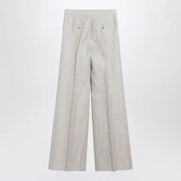 Max Mara Wide-leg Trousers In Brown/grey Linen Drill - Cream
