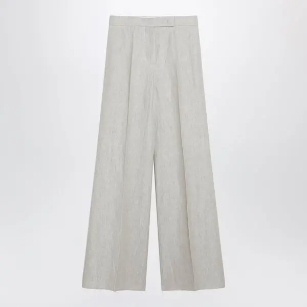 Max Mara Wide-leg Trousers In Brown/grey Linen Drill - Cream