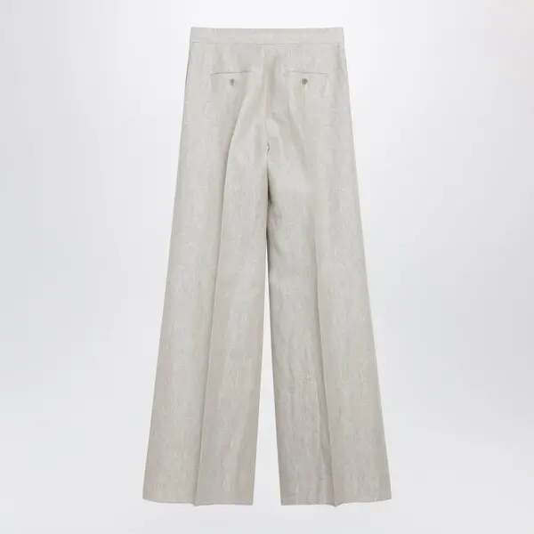 Max Mara Wide-leg Trousers In Brown/grey Linen Drill - Cream
