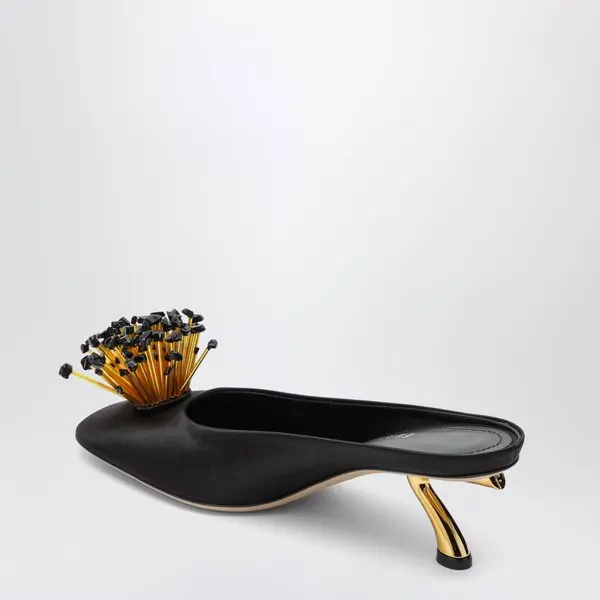 FERRAGAMO Mules With Sculptural Heel And Crystal Flower - Black