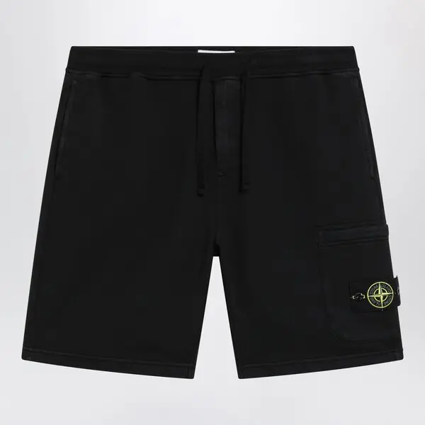 Stone Island Organic Cotton Fleece Jogger Shorts - Black