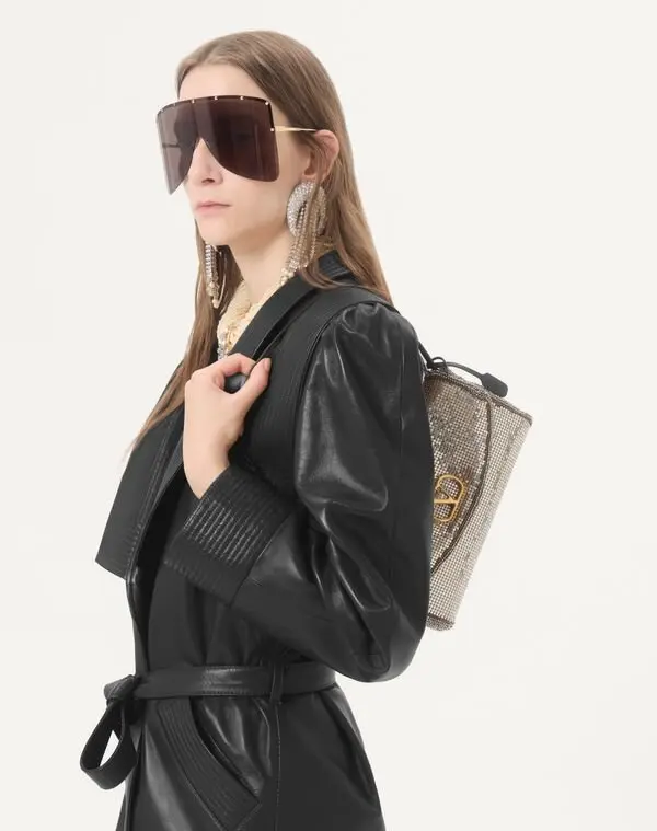 Valentino Garavani Devain Small Shoulder Bag In Metallic Mesh