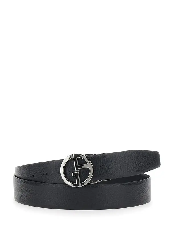 Giorgio Armani Reversible Belt With Ga Logo In Leather And Tech Fabric For