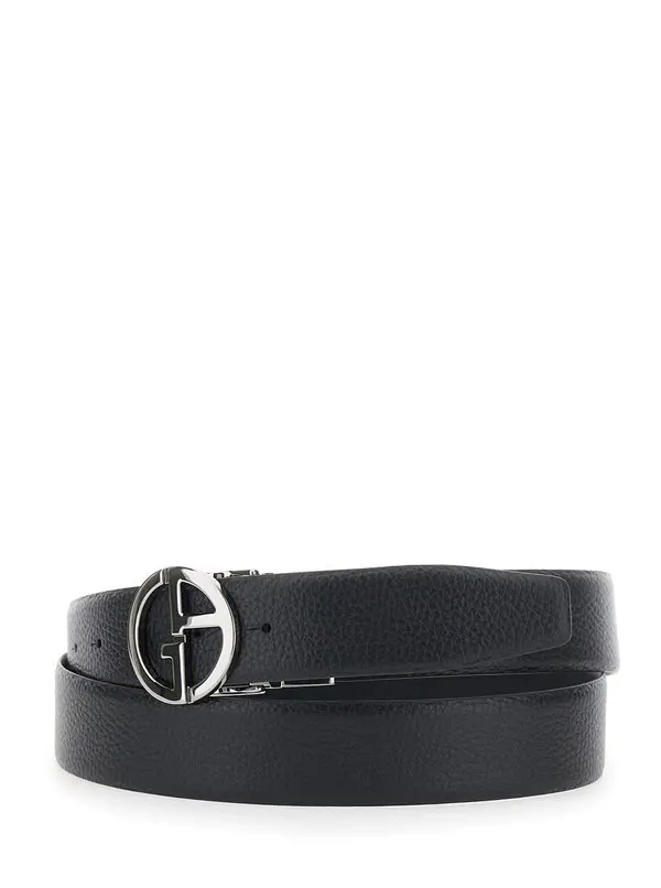 Giorgio Armani Reversible Belt With Ga Logo In Leather And Tech Fabric For
