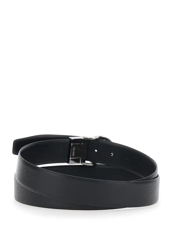 Giorgio Armani Reversible Belt With Ga Logo In Leather And Tech Fabric For