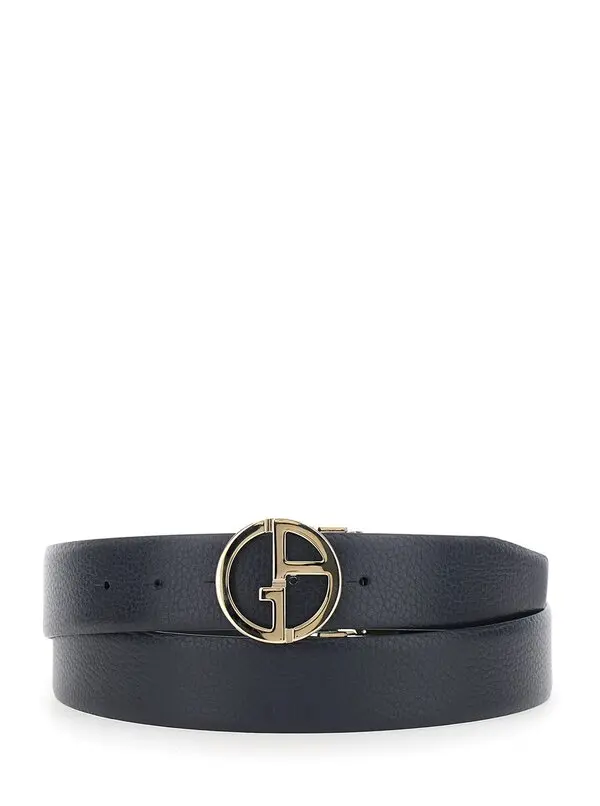 Giorgio Armani Reversible Belt With Ga Logo In Blue Leather