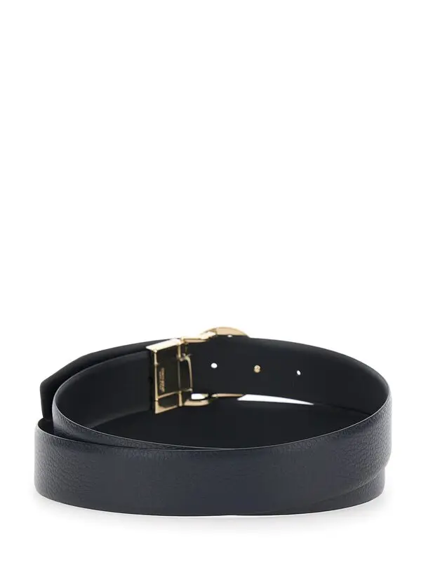 Giorgio Armani Reversible Belt With Ga Logo In Blue Leather